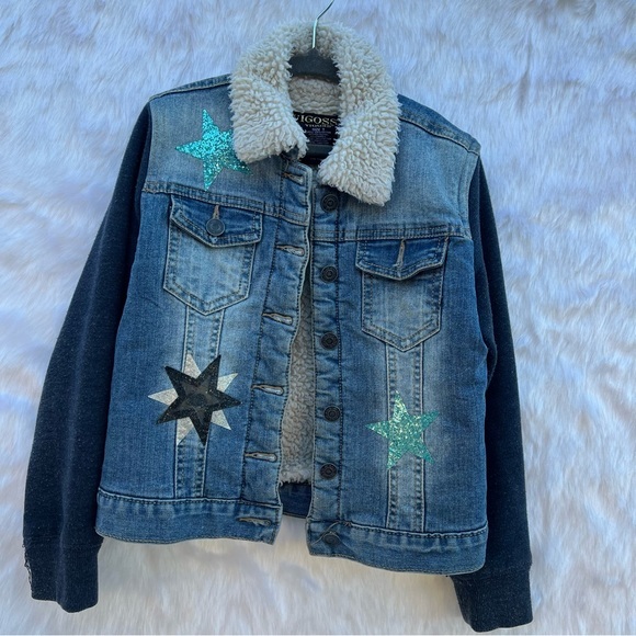 Vigoss | Jackets & Coats | Vigoss Sparkle Star Girls Sherpa Denim Faux ...